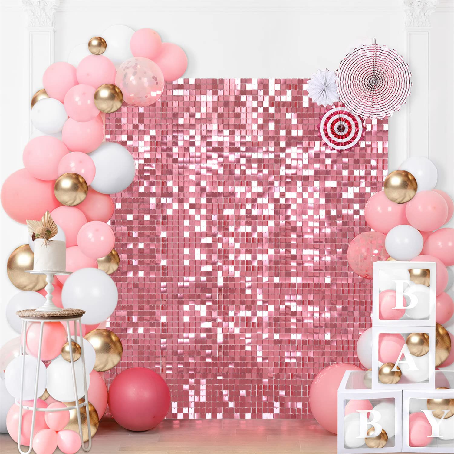 Amazon.com : Pink Shimmer Wall Backdrop: 30 Pcs Pink Shiny Backdrop ...