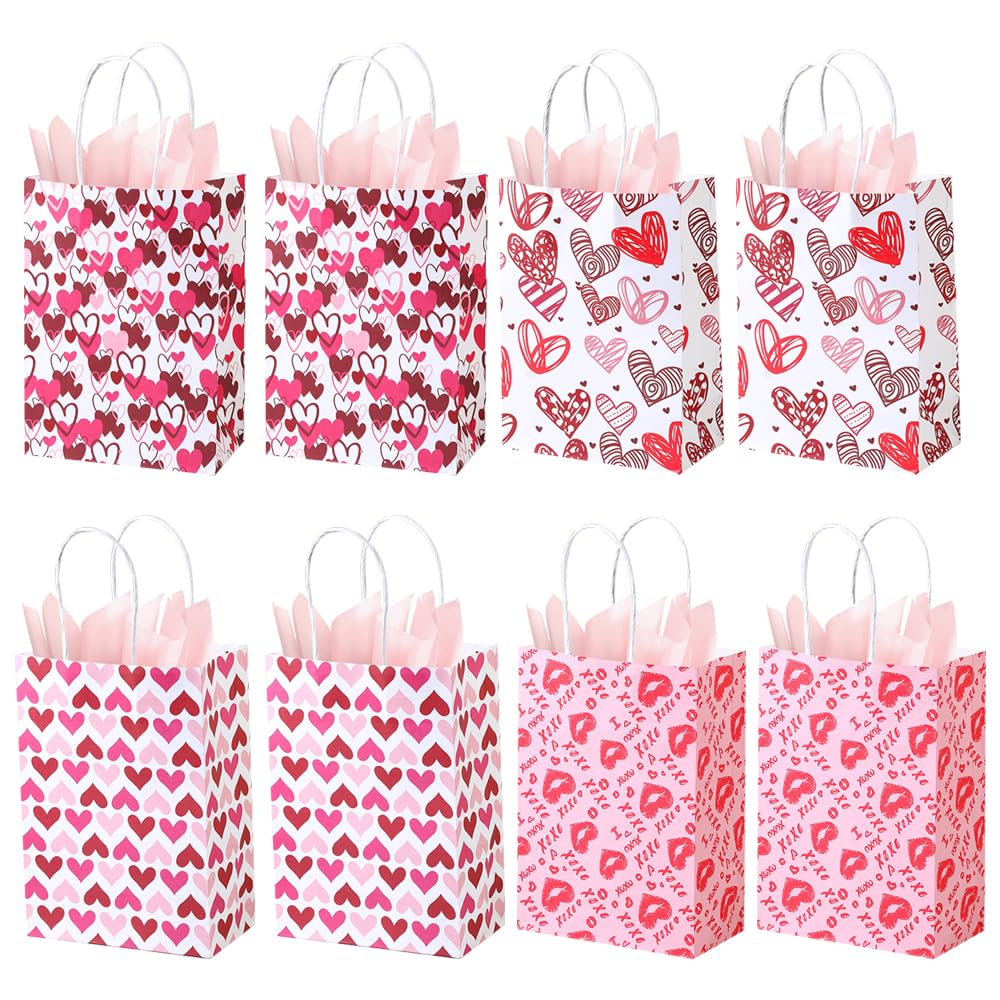 Amazon.com: 8 PCS Small Valentines Gift Bags With Handle and Tissue,4 ...