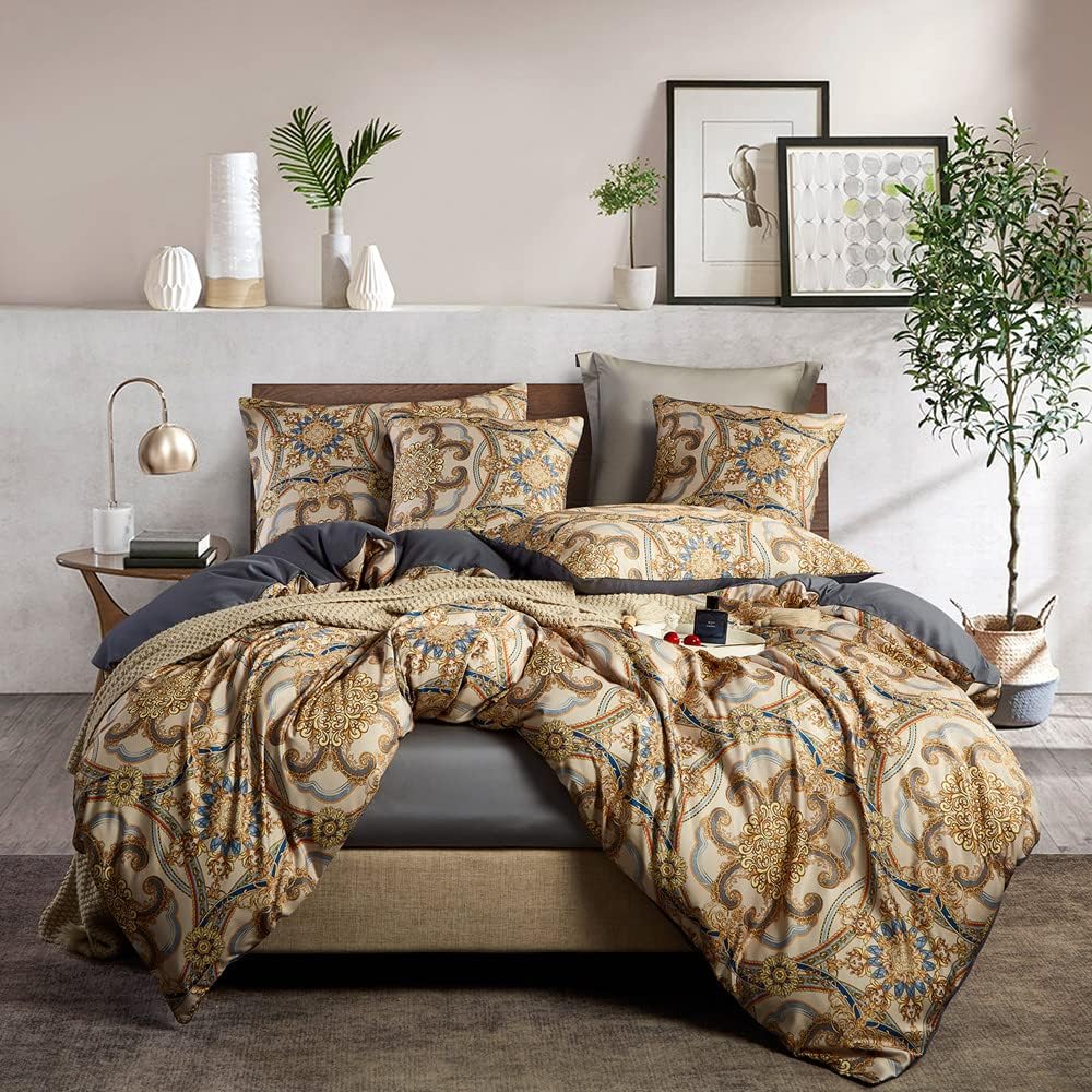 Amazon.com: CinYana Vintage Style Duvet Cover Queen Paisley Floral ...