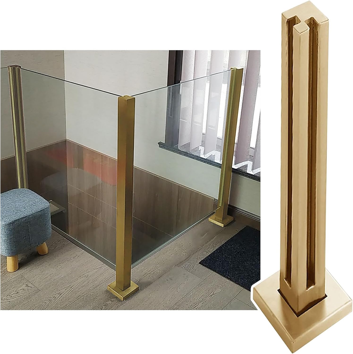 Glass fence posts Modern Gold Glass Railing Post System for Indoor and ...