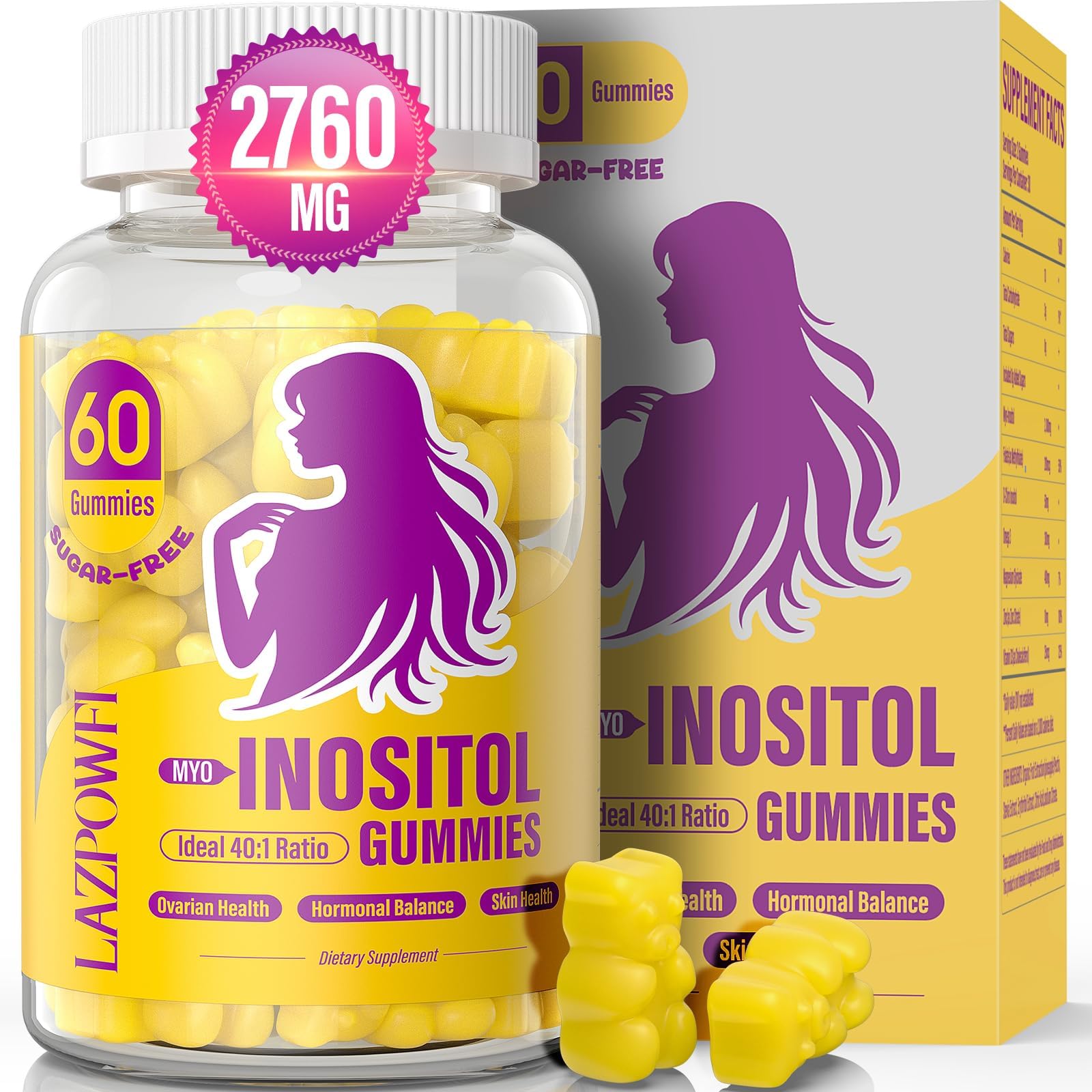 Amazon.com: Lazpowfi Myo-Inositol & D-Chiro Inositol,Inositol Gummies ...