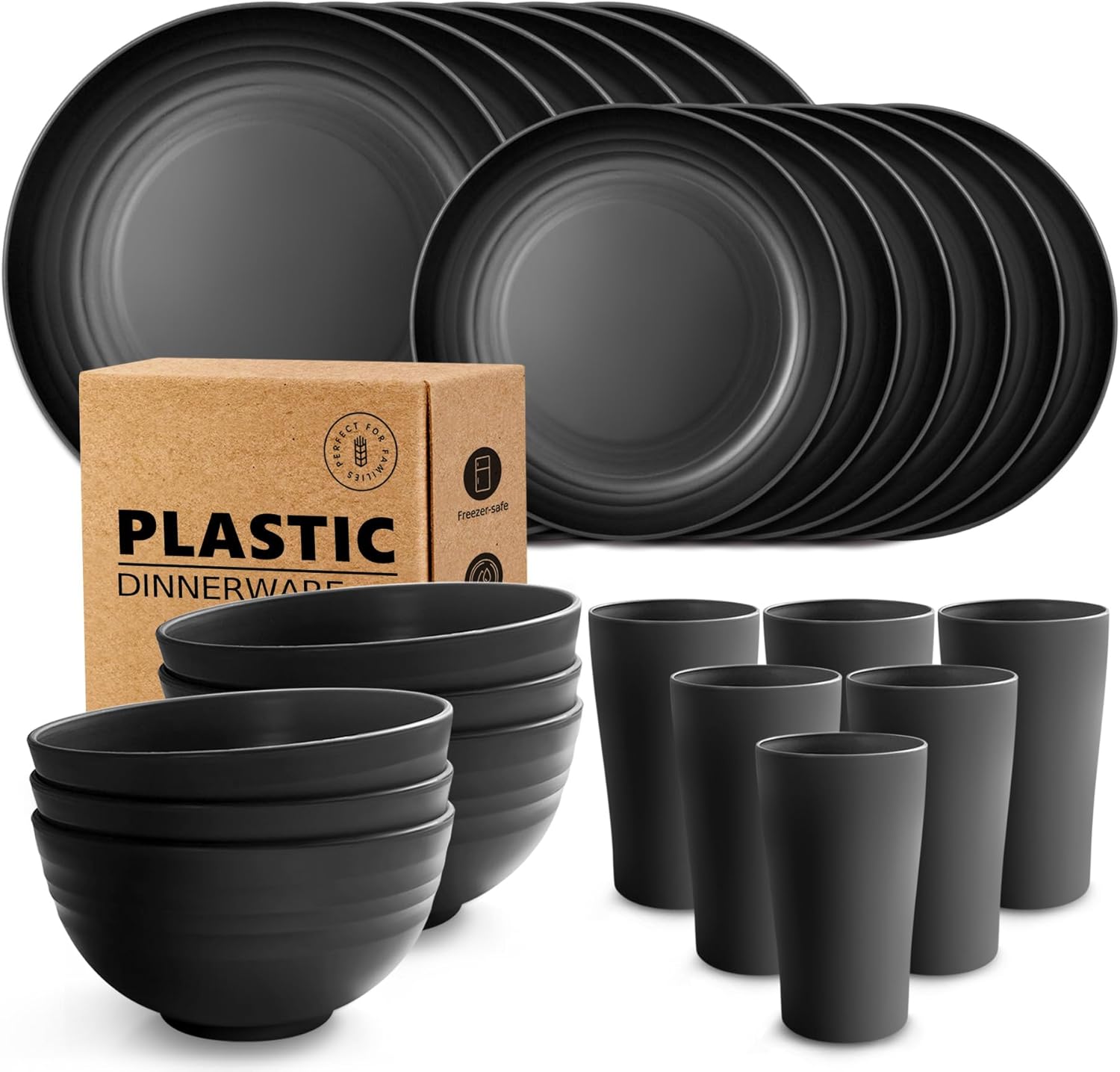 Teivio 24-Piece Kitchen Plastic Dinner Set, Service for 6, Dinner ...
