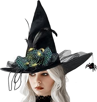 Amazon.com: LMJFOR Halloween Black Witch Hat with Spider, Velvet Witch ...