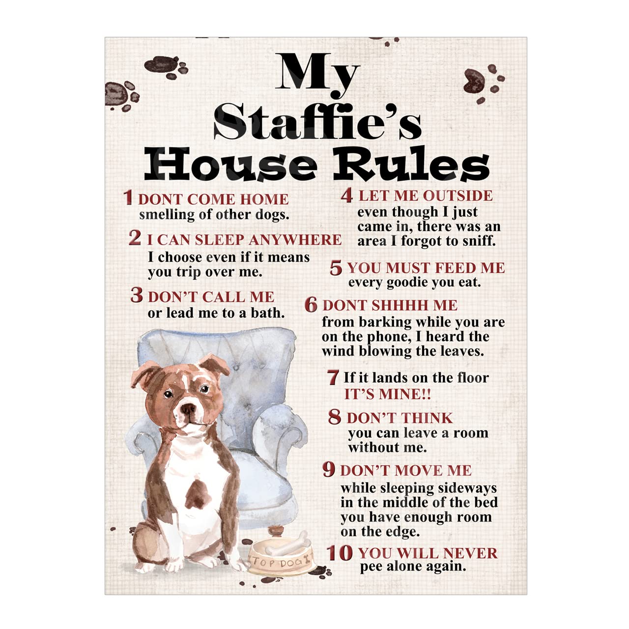 Metal Sign Plaque Dog House Rules My Staffie's Pet Home Bar Man Cave ...