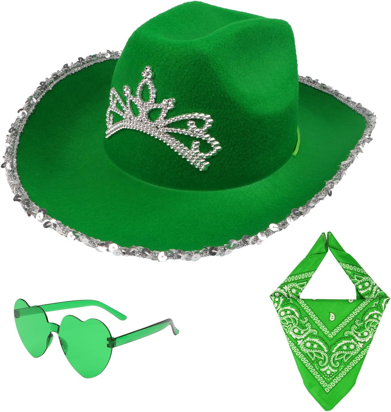 Amazon.com: Larber Green Cowgirl Hat,Green Cowboy Hat for Women with ...