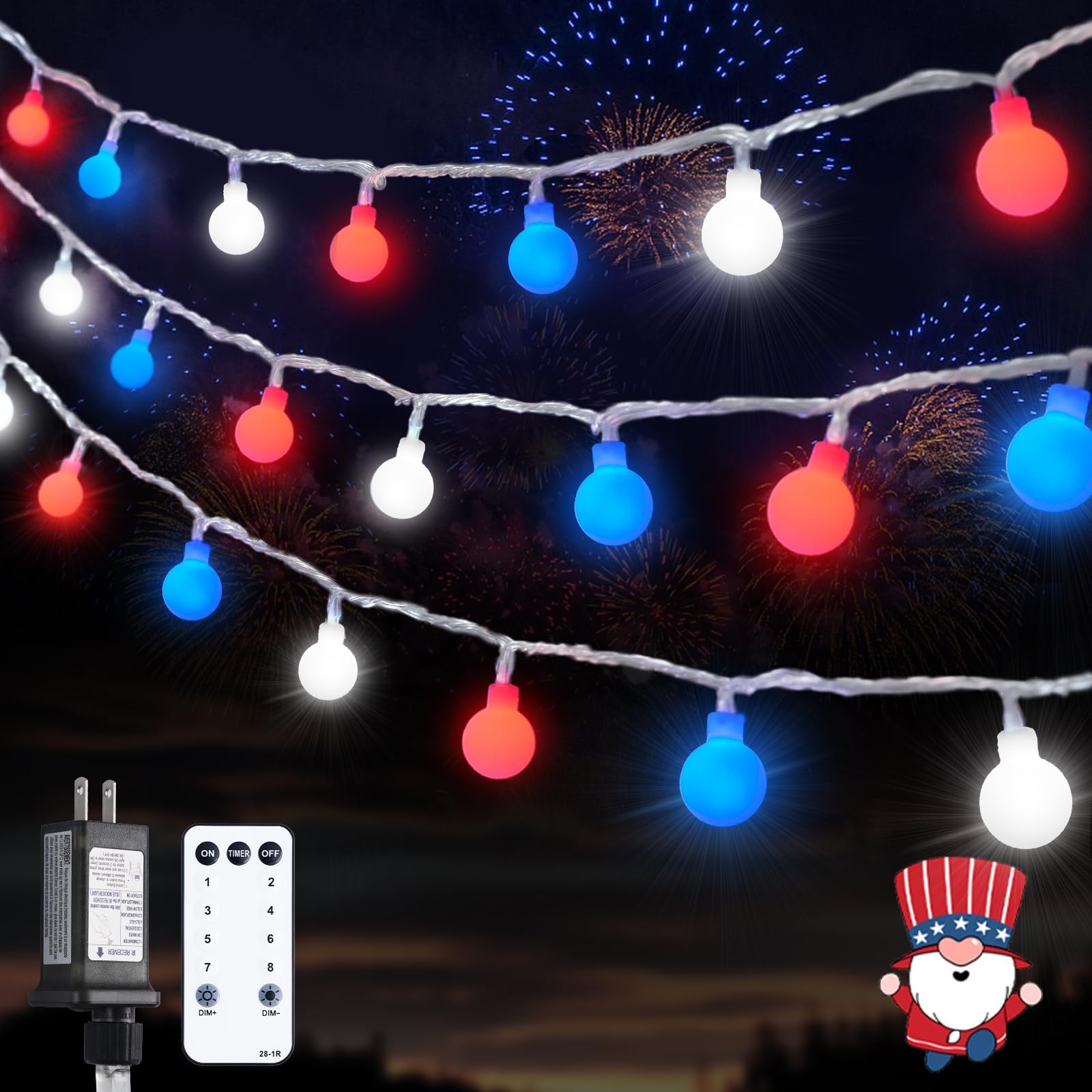 Amazon.com: 100 LED Connectable Red White and Blue Lights Indoor ...