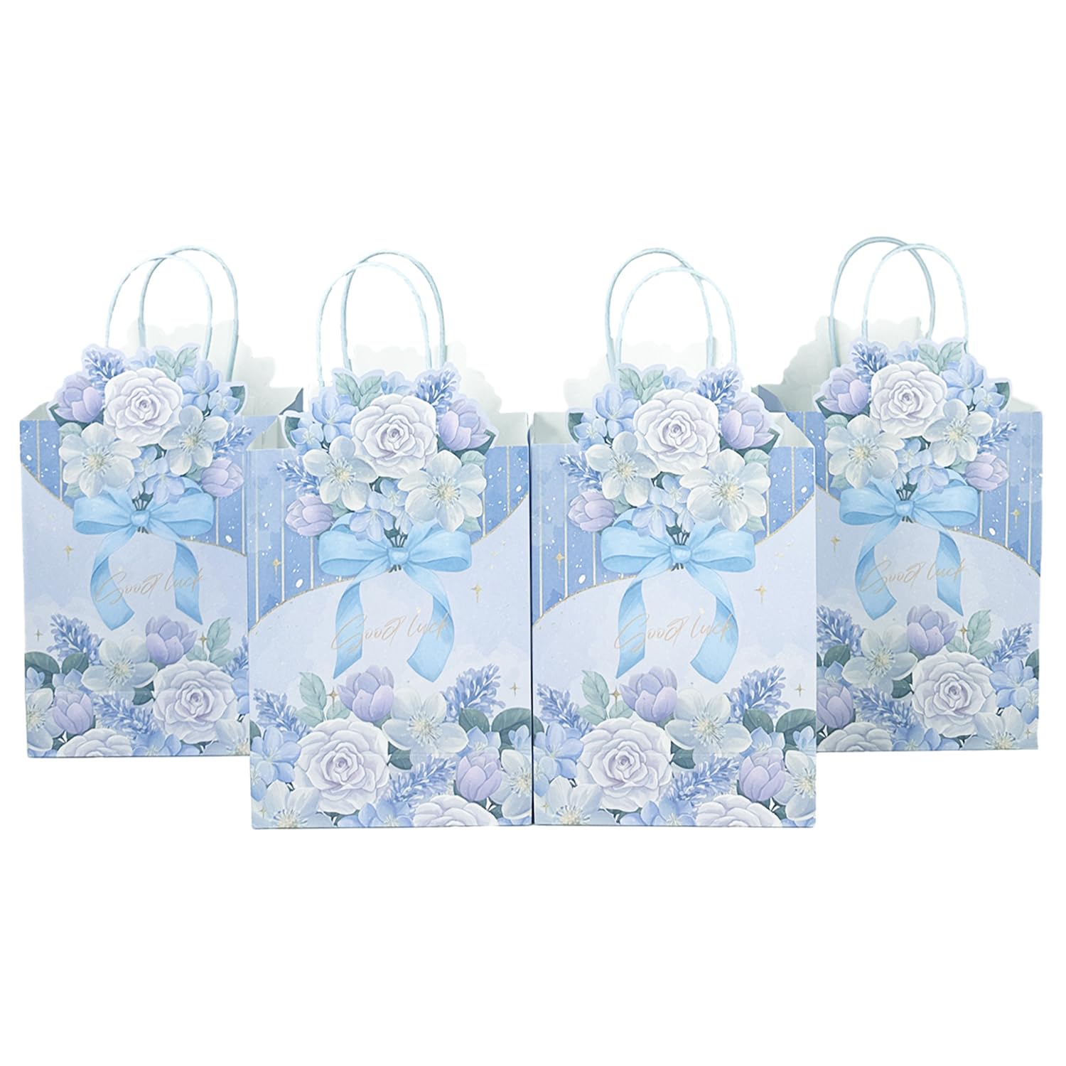Amazon.com: qiqee 24-Packs Blue Flower Paper Gift Bags with Handles ...