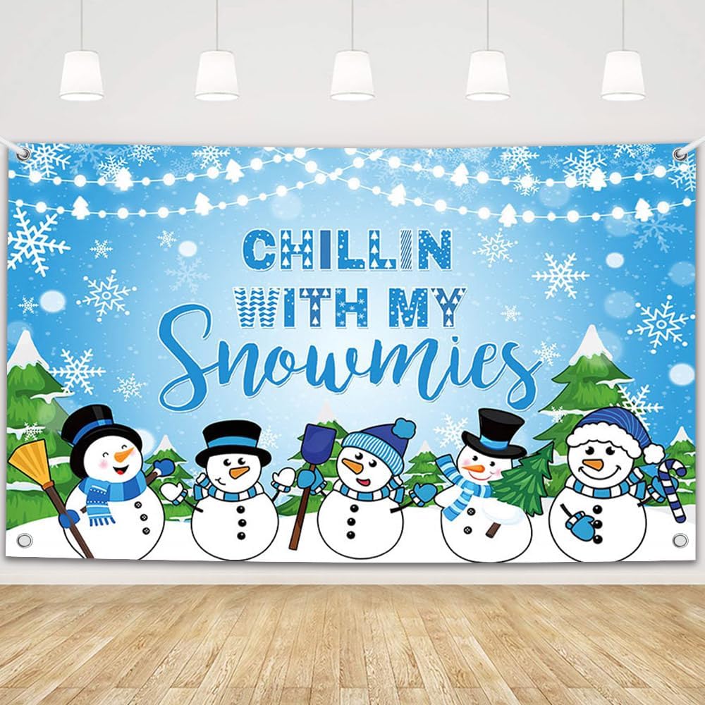Amazon.com : MEHOFOND Chillin with My Snowmies Backdrop Banner Winter ...