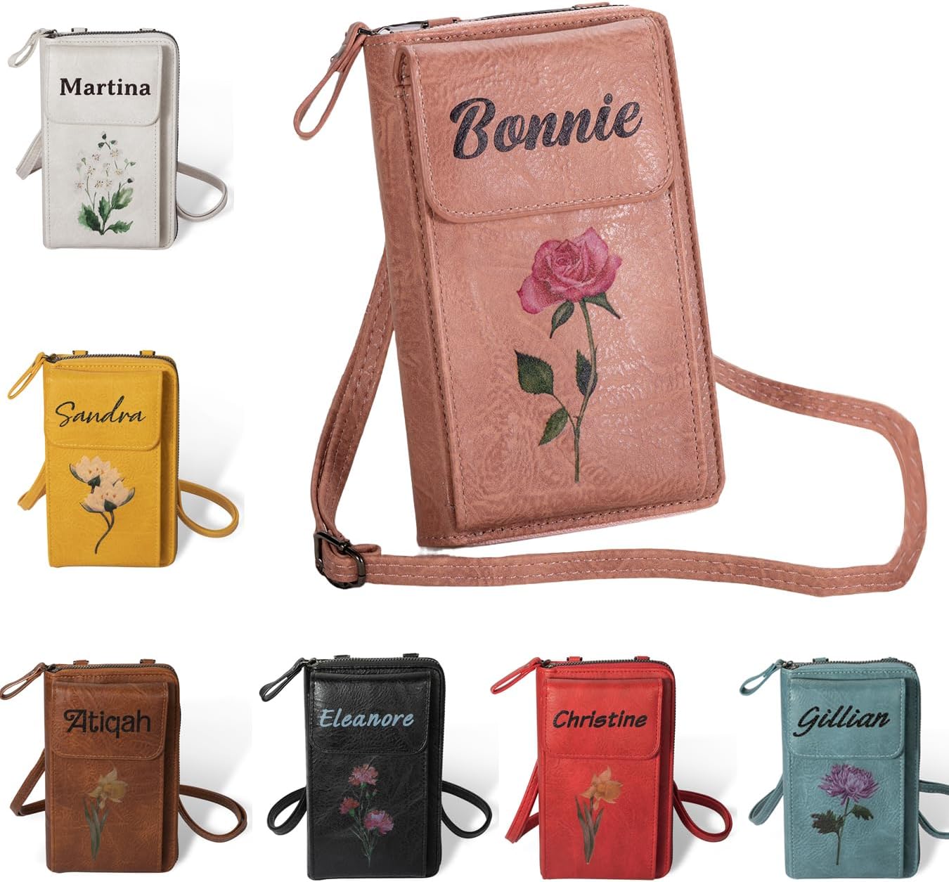 Custom Name Crossbody Purse Phone Wallet Credit Card Holder Small ...