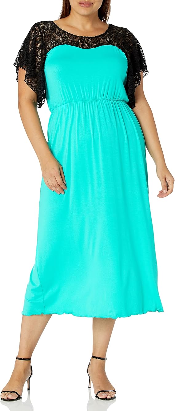 Star Vixen Women's Plus-Size Flutter Sleeve Lace Flange Maxi Dress ...