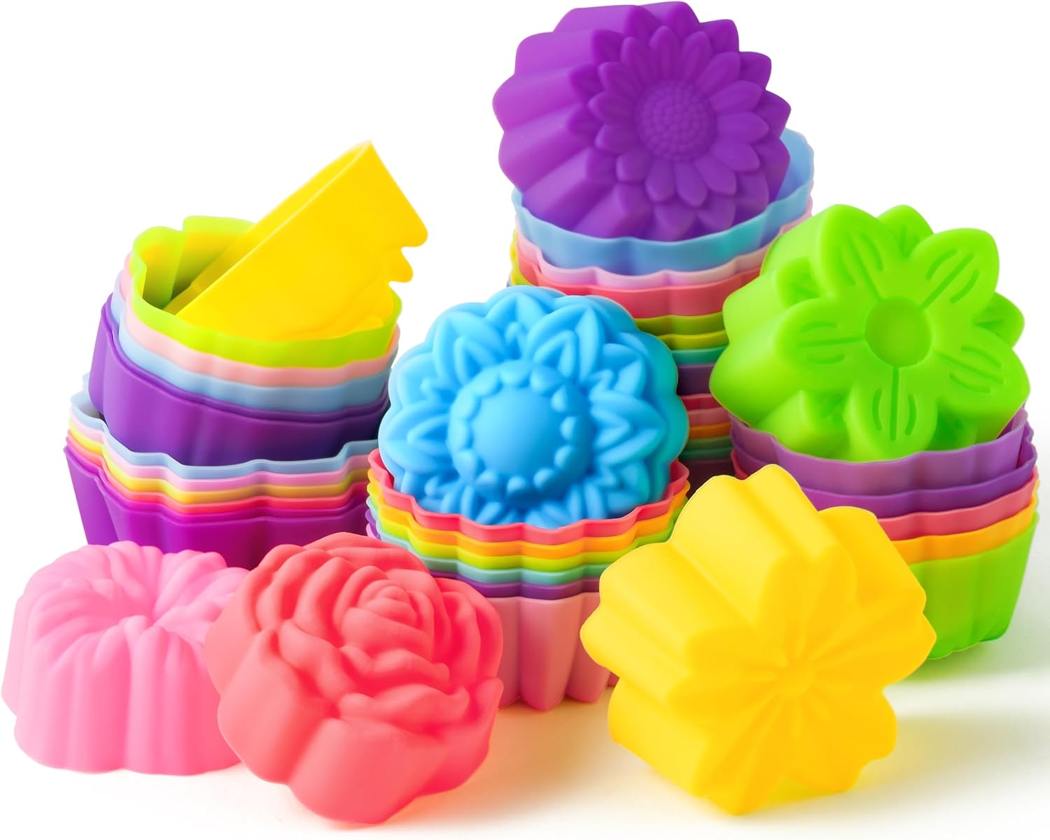 Amazon R Horse 42 Pack Mini Silicone Cupcake Molds Multi Flower