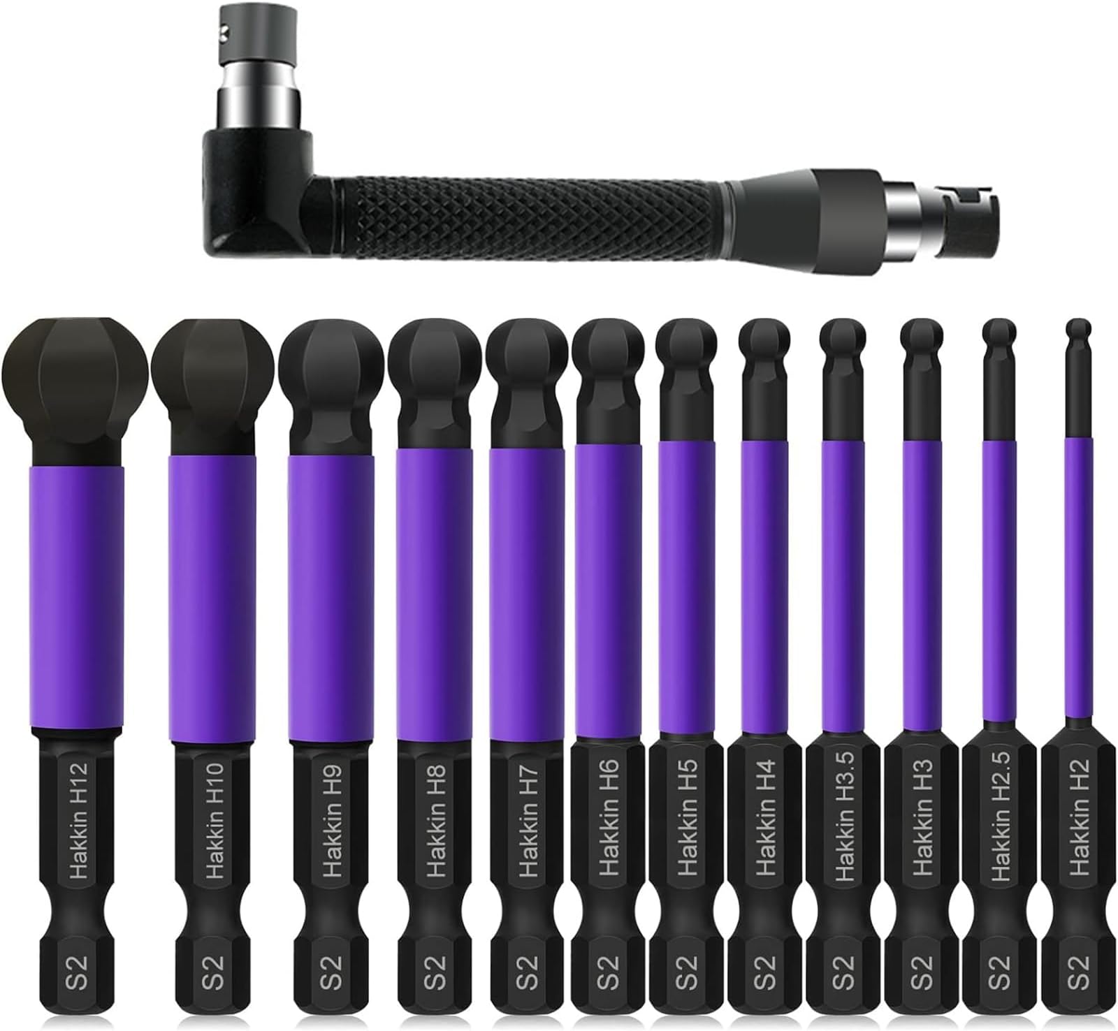 GIONAR 12Pcs Ball End Allen Hex Key Set S2 Steel 1/4” Hex Shank Magnetic, Purple 75mm Hex Bits ...