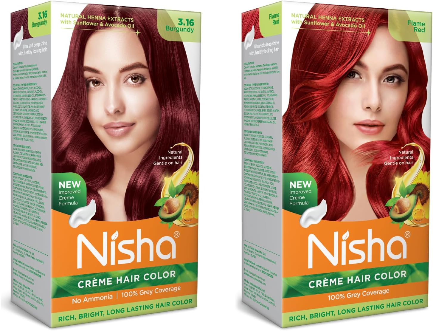 Nisha Creme Hair Color Combo Pack Burgundy & Flame Red Rich, Bright ...