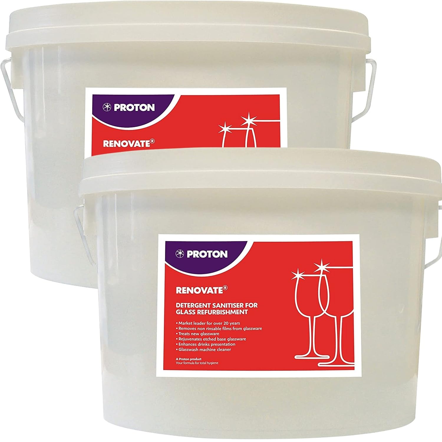 2x Proton Renovate Glass Restorer Detetgent Sanitiser Powder 2.5Kg ...