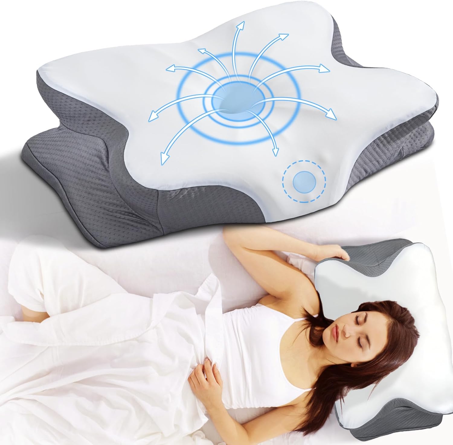 Amazon.com: Cervical Neck Pillow for Pain Relief, Ergonomic Memory Foam ...