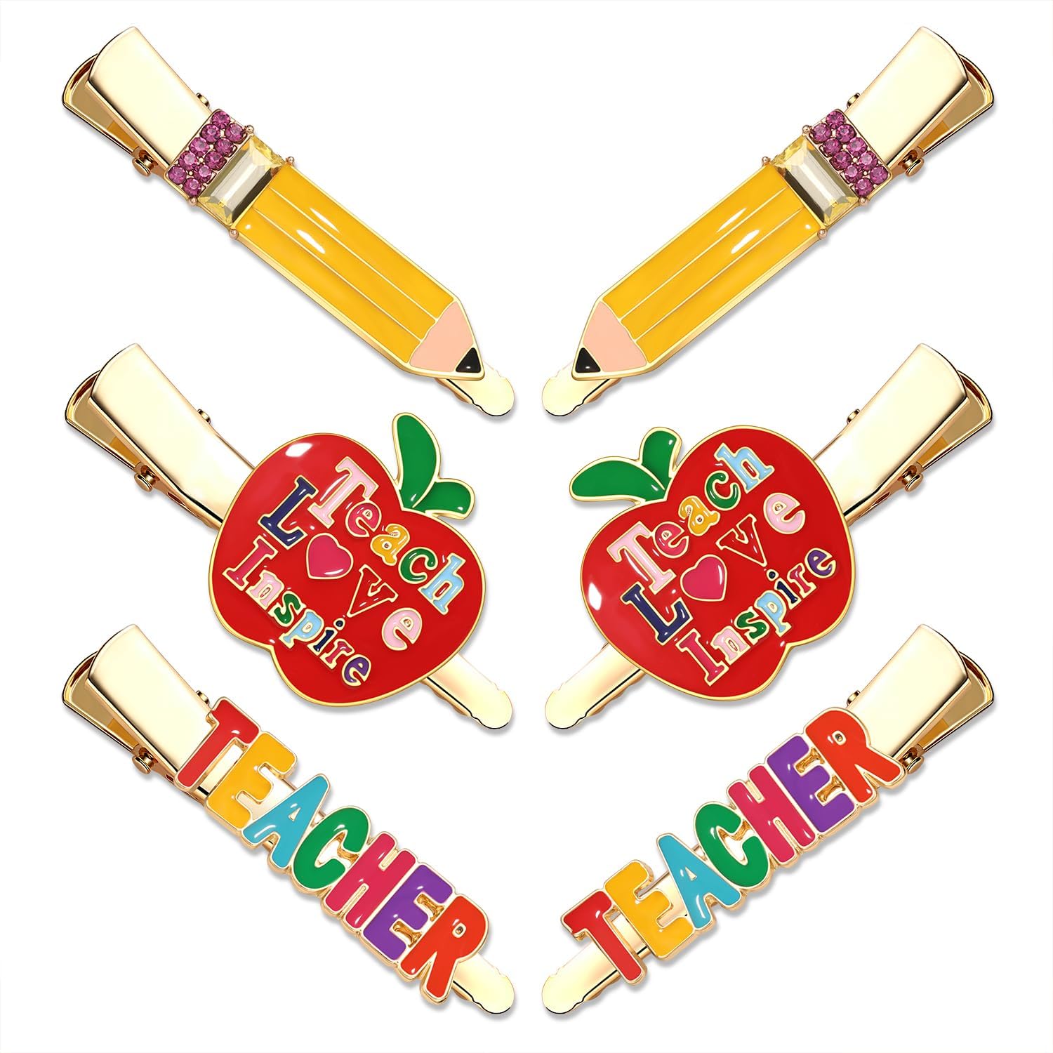 Amazon.com : HZEYN 6 Pack Teacher Hair Clips in Pencil, Teacher & Apple ...