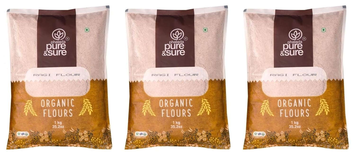 Phalada Pure & Sure Organic Ragi Flour | Gluten Free | Ragi Flour 1Kg X ...