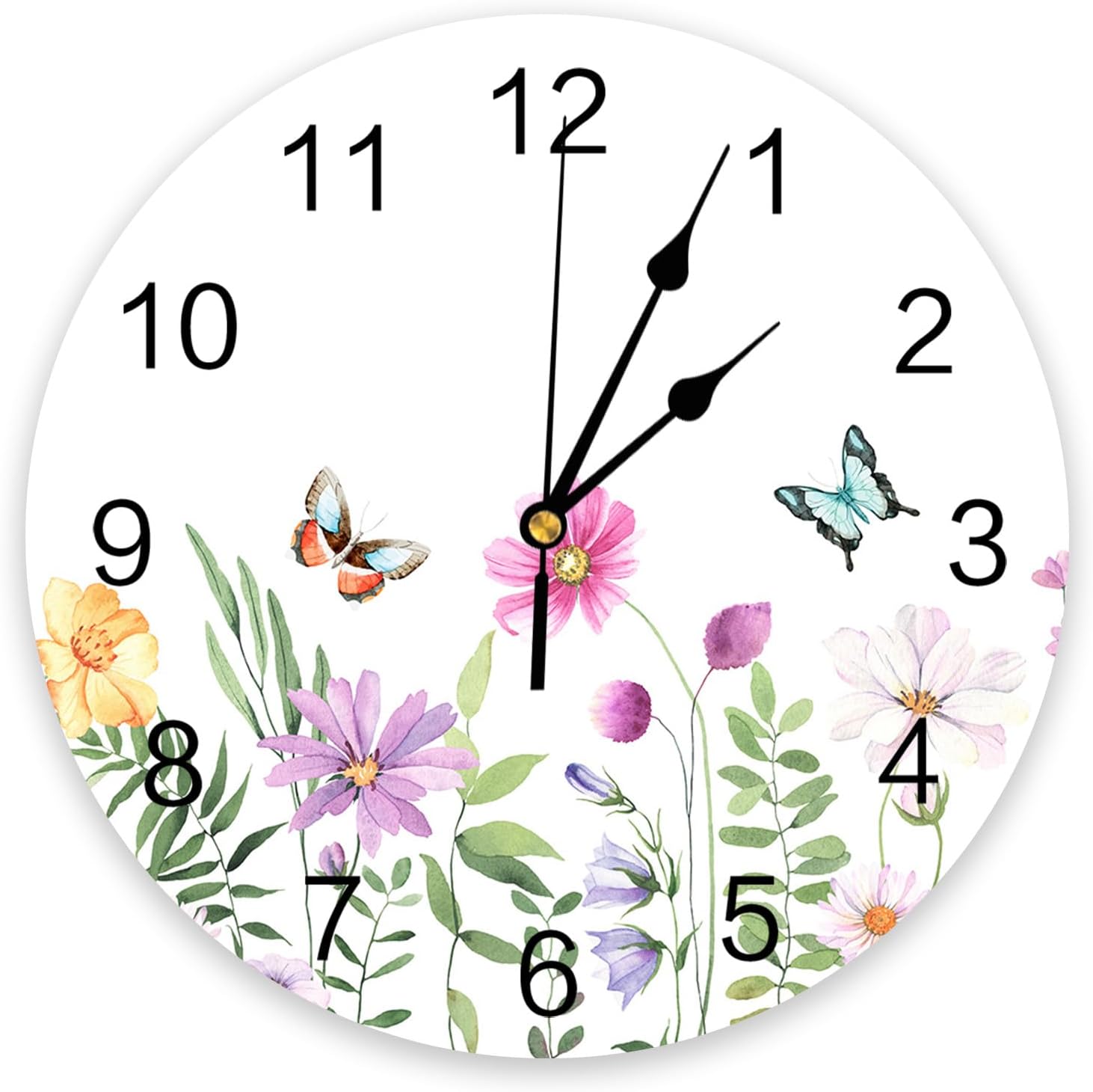 Amazon.com: Wildflower Butterfly Flowers Summer PVC Wall Clock Silent ...