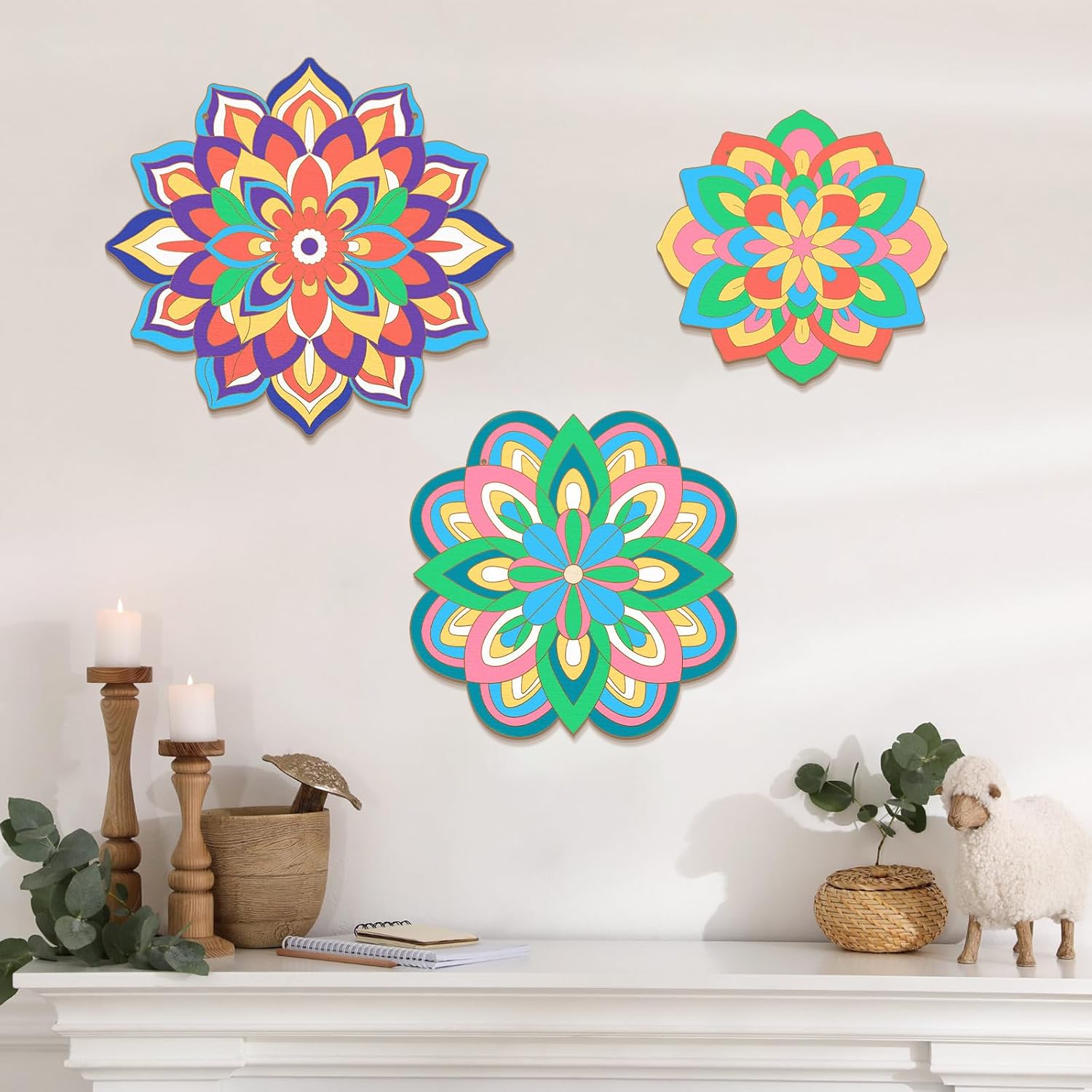 Amazon.com: Gerrii 3 Pieces Wooden Mandala Painting Kit Mandala Wall ...