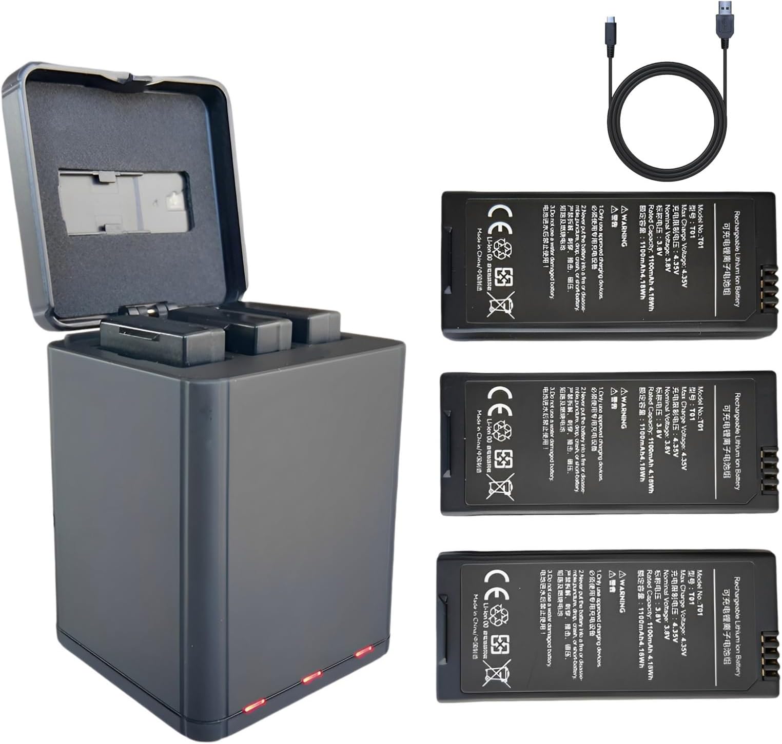 Amazon.com: 3pcs x 1100mah Battery for DJI Tello RC Quadcopter + 3 in 1 ...