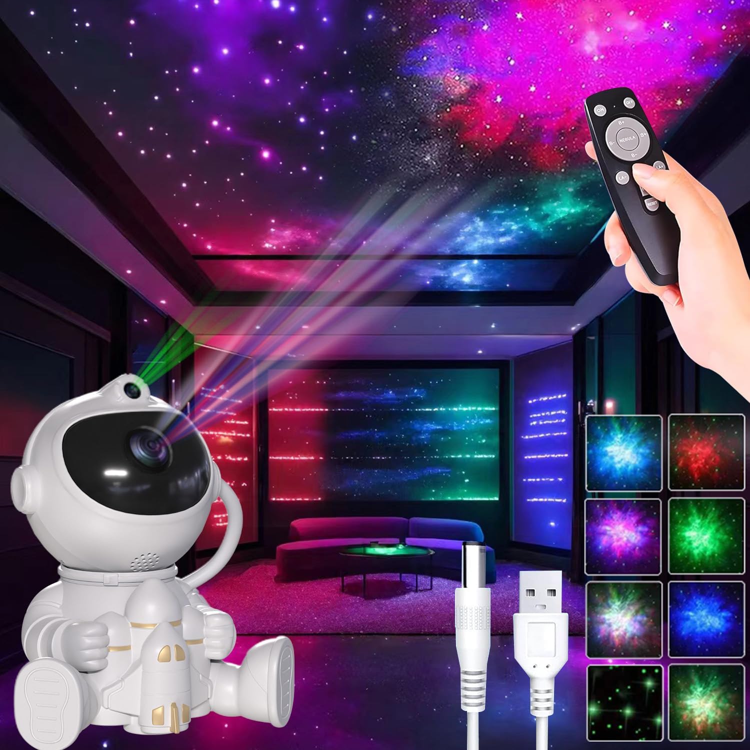 VEKENSEE Astronauta Luz Galaxia Nocturna de Proyección con Nebulosa, 8 ...