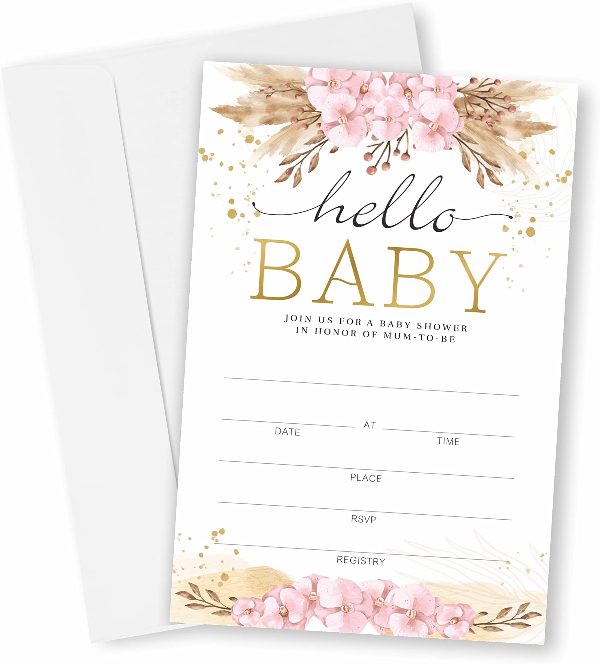 Amazon.com : All Ewired Up 50 Baby Shower Invitations, Real Gold Foil ...