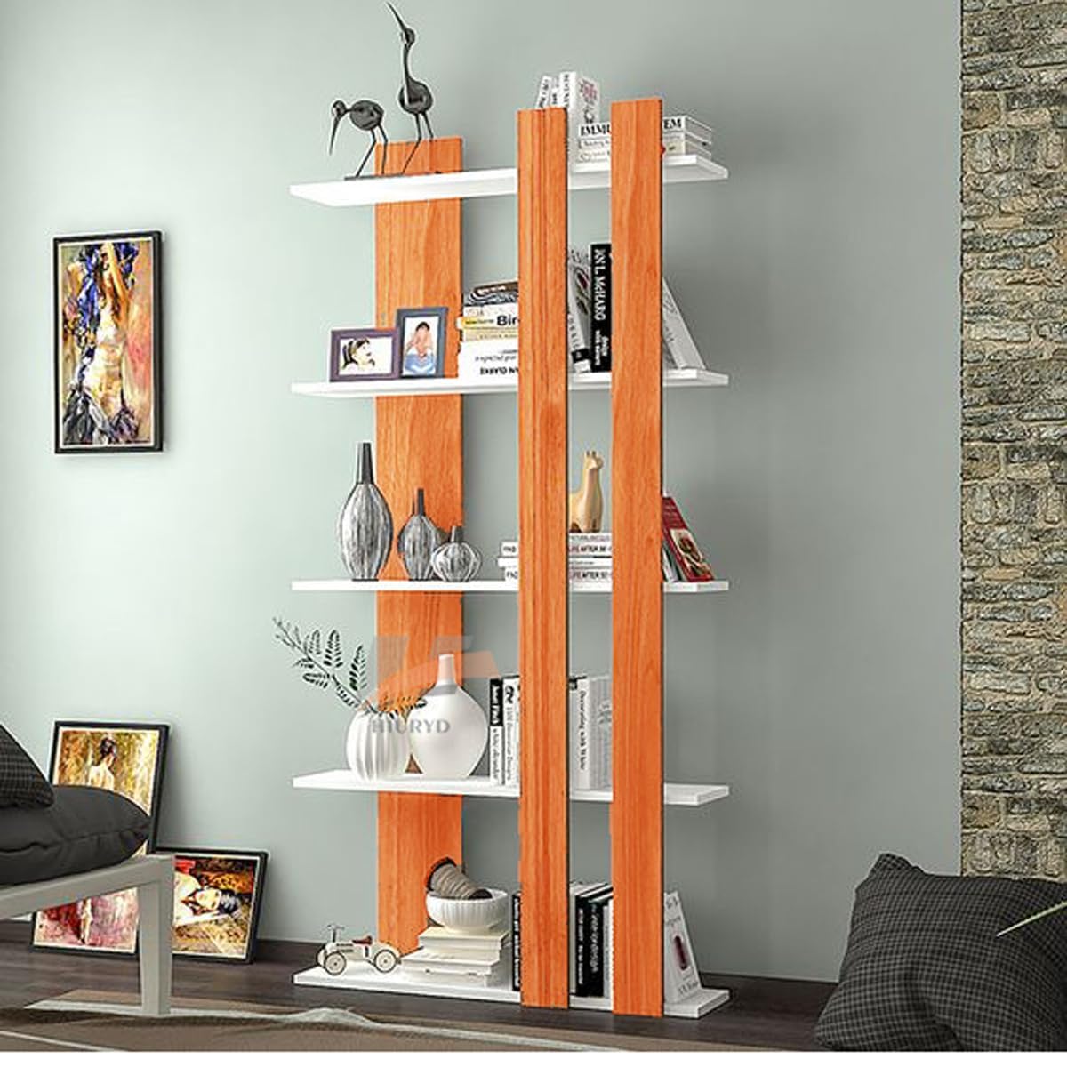 SAW SAQIB ALI WOODEN HANDICRAFTS 5 Tier Open Bookshelf Modern Bookcase ...