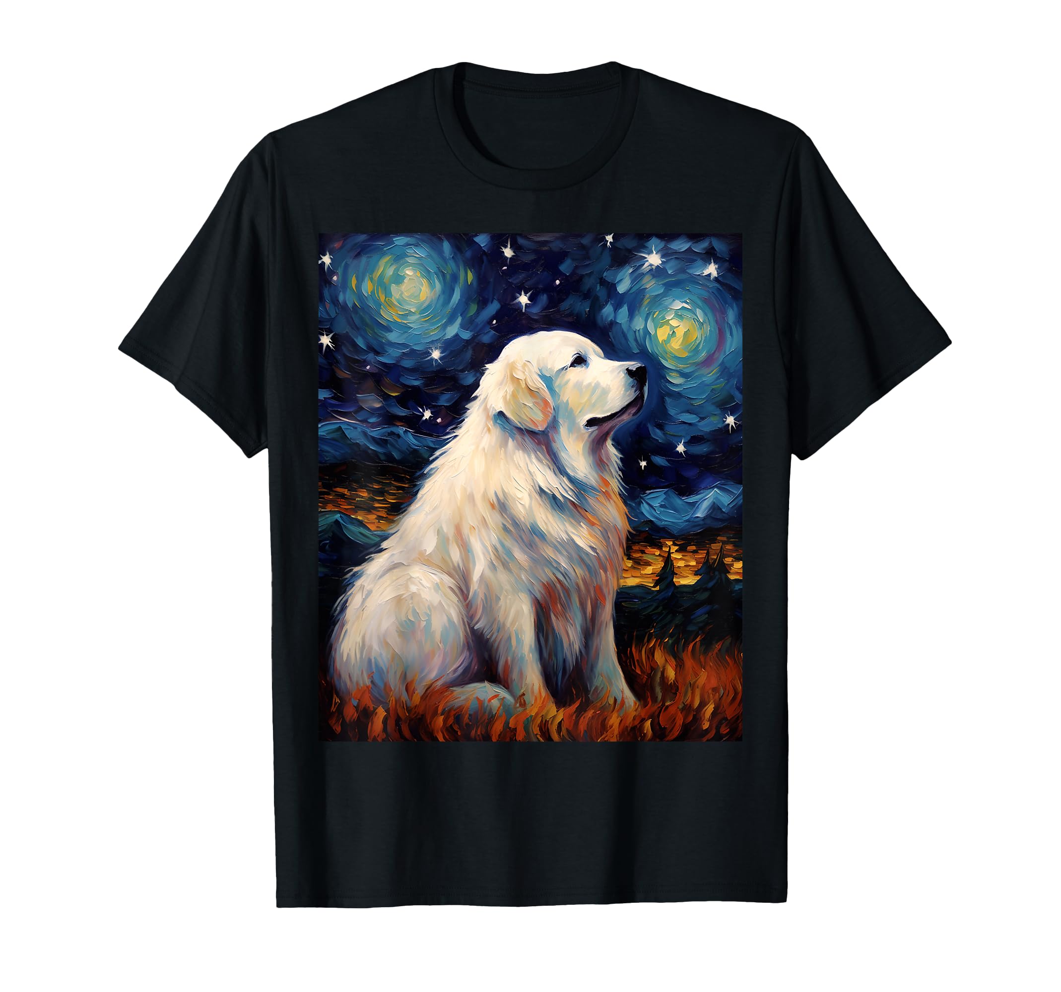 Amazon.com: Surreal Starry Night Great Pyrenees Dog T-Shirt : Clothing ...