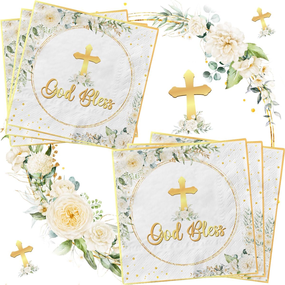 Amazon.com: 40pcs Floral God Bless Napkins First Communion Decorations ...
