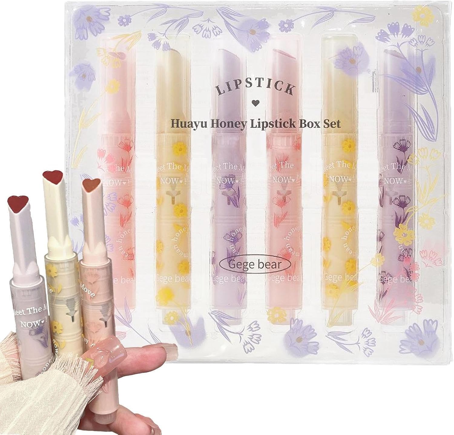 Buy 6 Pc Heart Jelly Lipstick Set for Women, Gege Bear Flower Honey Lip ...