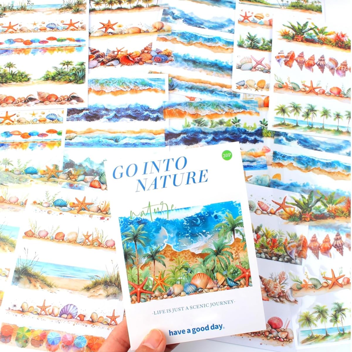 HASTHIP® 20 Sheet Stickers Set, Beach and Sea Natural Landscape Themed ...