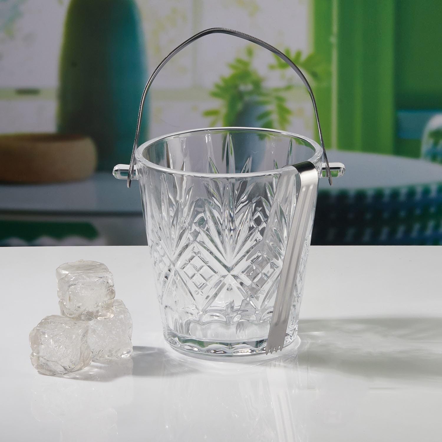 SaSaSa Glass Crystal Ice Bucket with Tong & Handle, Ice Buckets for Bar ...
