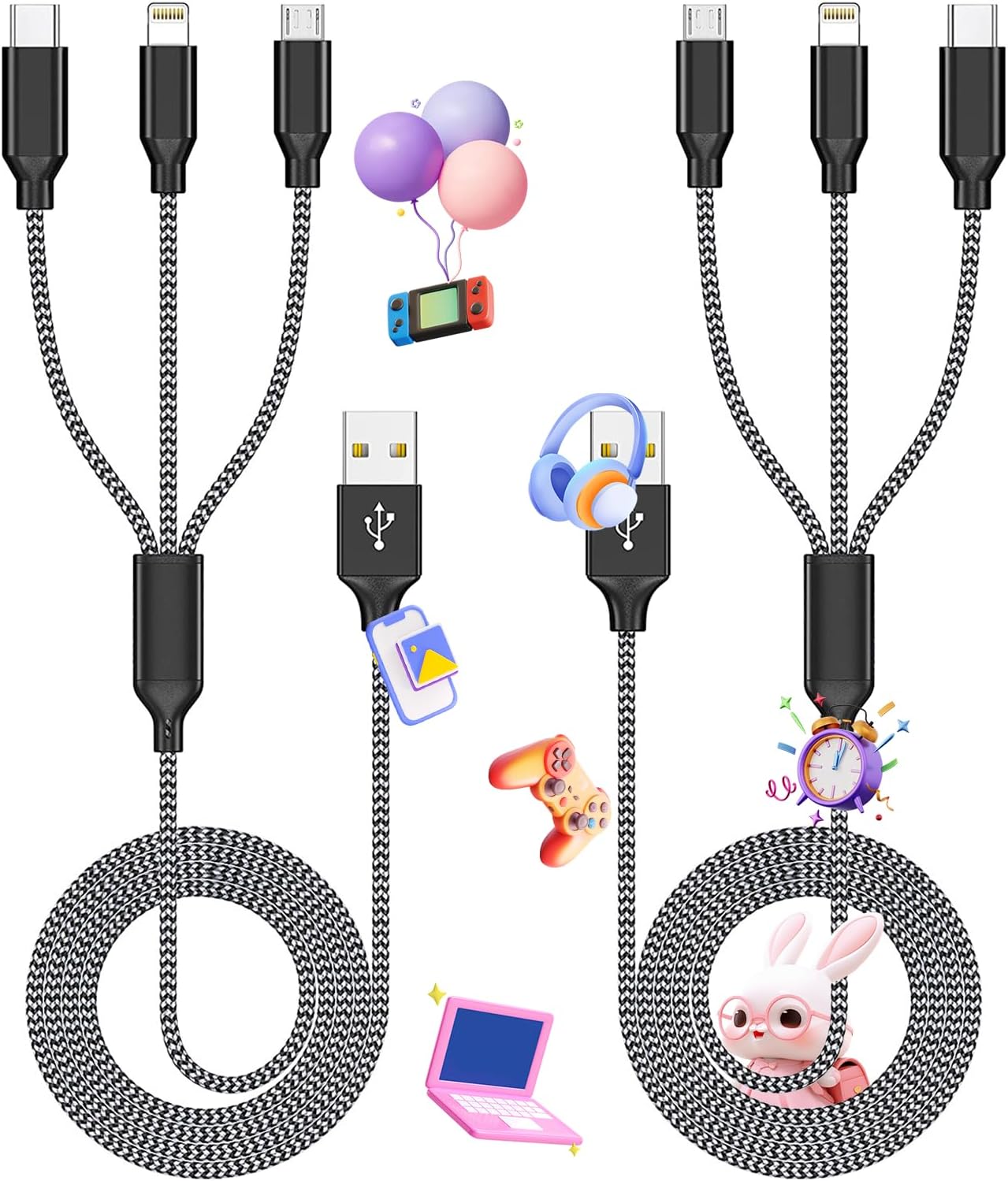 Amazon.com: Multi Charging Cable,(2Pack 4FT) 3 in 1 Charging Cable for ...