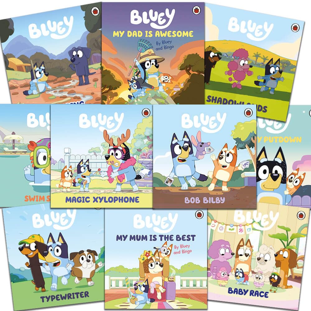 Bluey 10 Picture Books Collection Set (Typewriter, Shadowlands, Swim ...