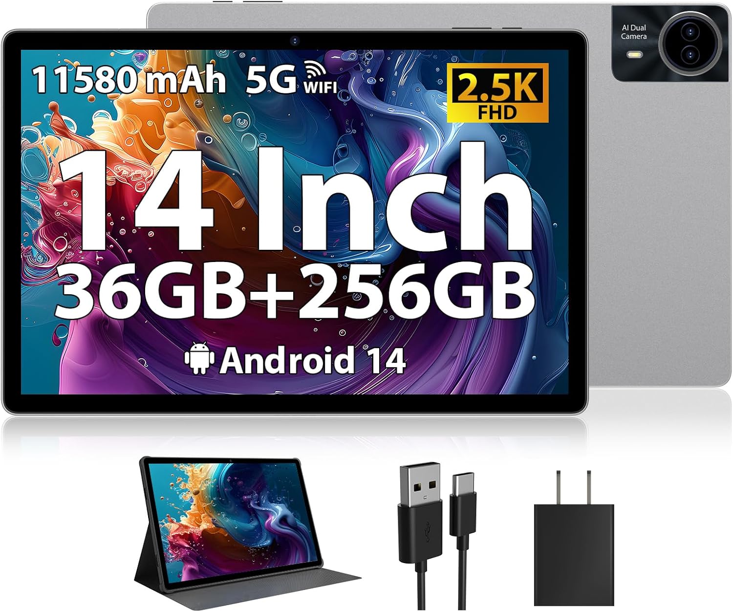 2025 Premium 14 inch Android Tablet: 2.5K IPS Display 36GB RAM 256GB ...