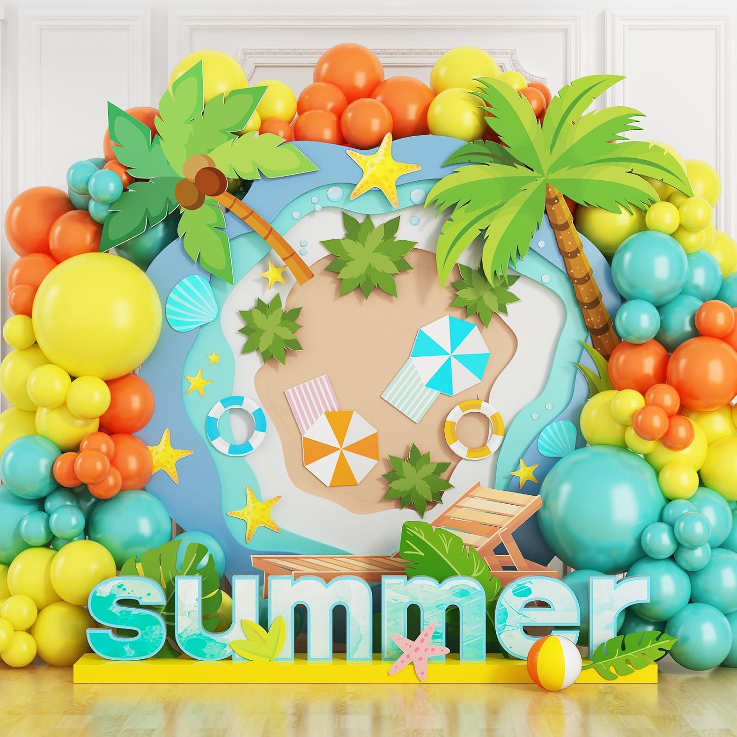 Amazon.com: Summer Beach Balloons Arch Kit, Teal Blue Yellow Orange ...