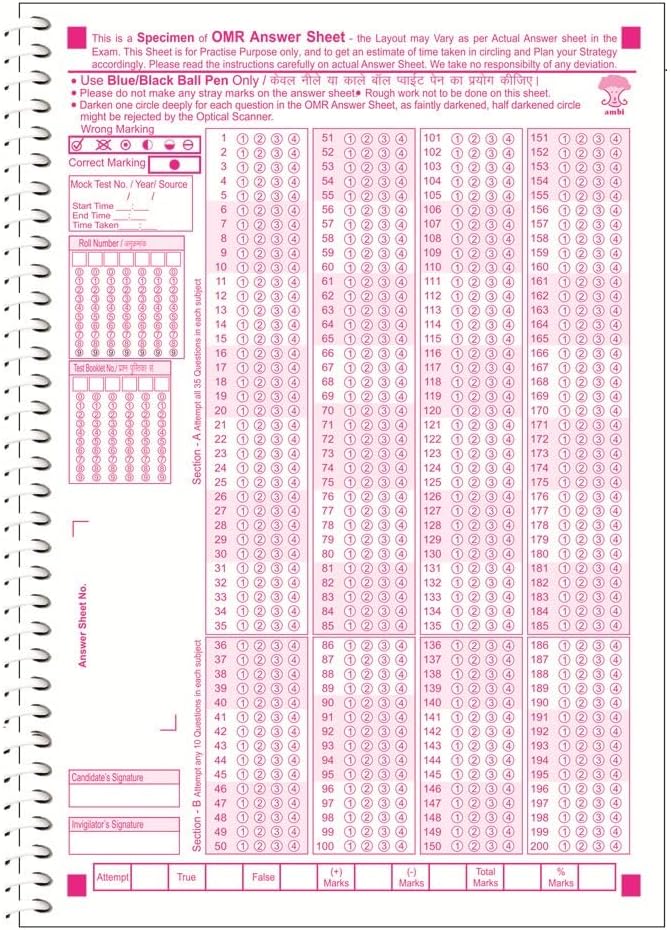 amblitz OMR Sheet For NEET | 200 MCQ | 50 Sheets to Practice in each ...