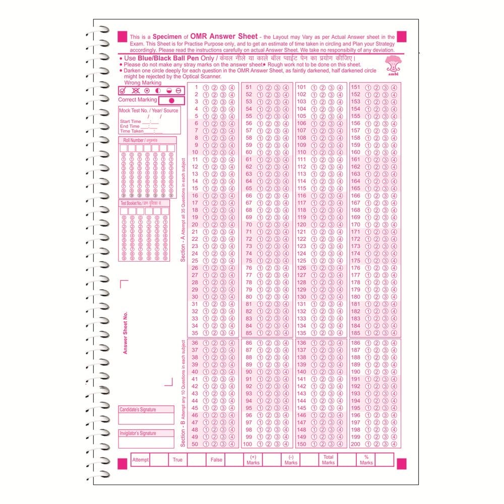 amblitz OMR Sheet For NEET | 200 MCQ | 50 Sheets to Practice in each ...