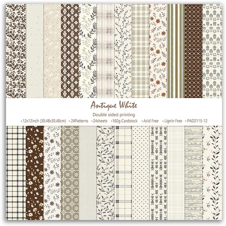 Amazon.com: Kauzon Antique White Scrapbook Paper, 24 Sheets 12"x12 ...