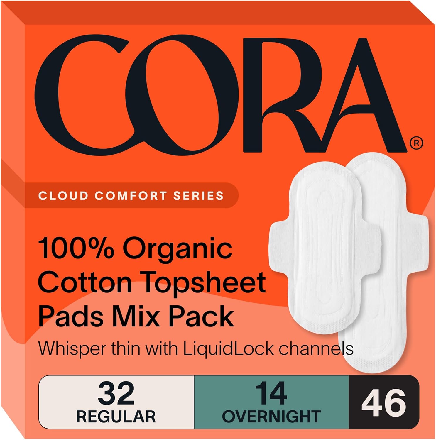 Amazon.com: Cora 100% Organic Cotton Topsheet Pads Multipack (32 ...