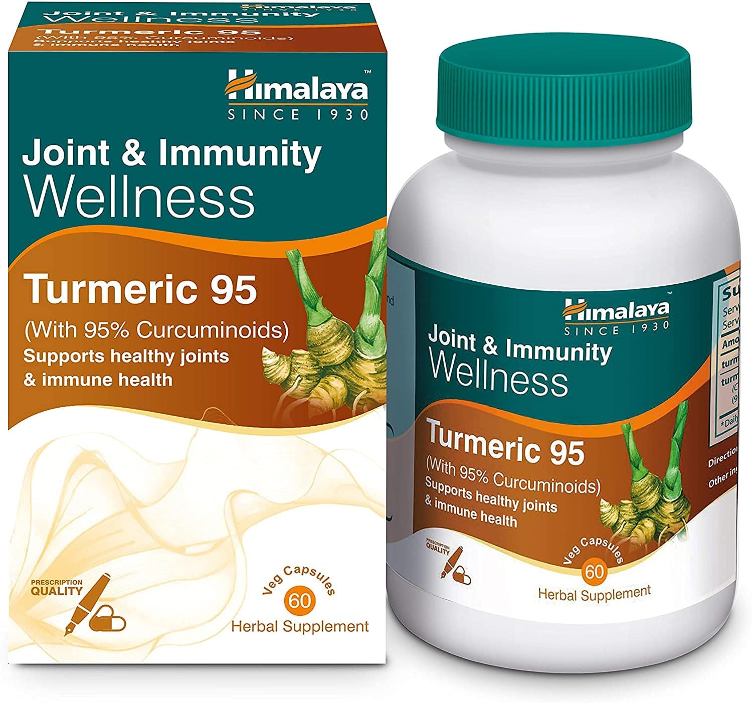 Himalaya Since 1930 Herbals Turmeric 95 Herbal Veggie Caps, Curcumin ...