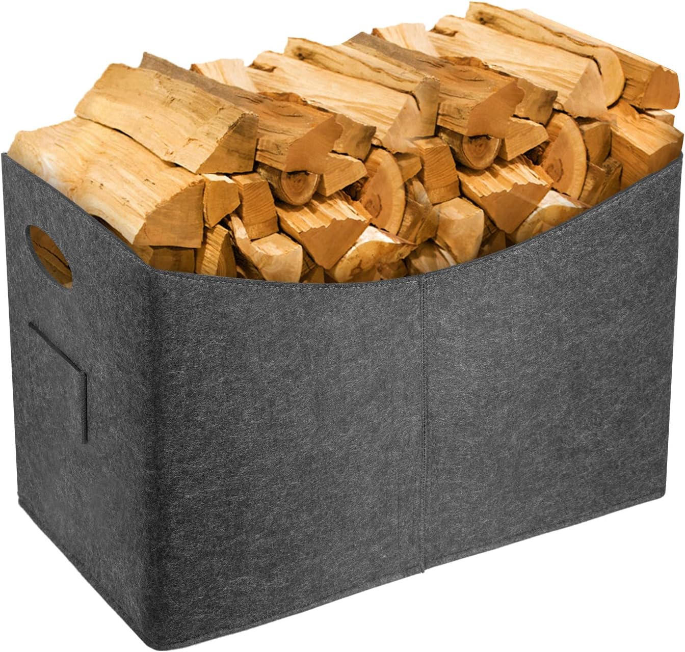 Qoosea Felt Firewood Basket, Foldable Felt Fireplace Wood Storage Bag ...