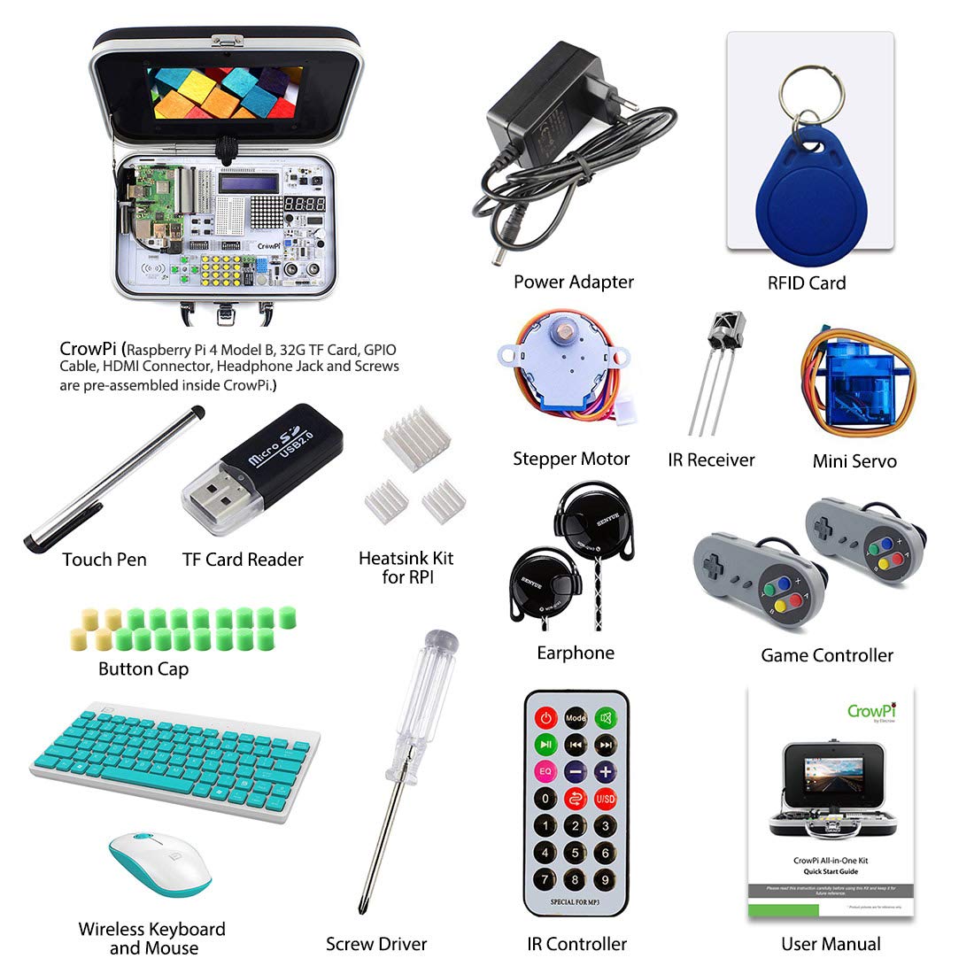 Buy ELECROW Crowpi Raspberry Pi 4 3 b 3b+ 4b+ Kit Raspberry Pi Learning Programming Kit with ...