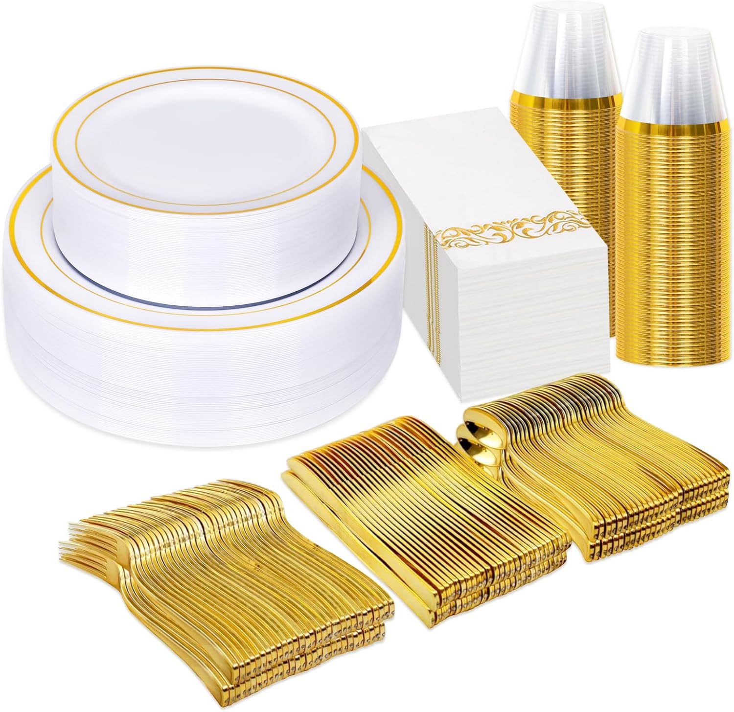 350 Piece Dinnerware Set for Wedding & Party,50 Guest RimPlastic Plates ...