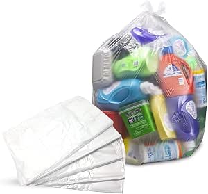 CHEF ROYALE Clear Plastic Bin Bags 90L - Transparent Recycling Heavy ...