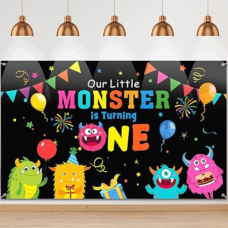 Amazon.com: Little Monster Banner for Monster Theme Birthday Party ...