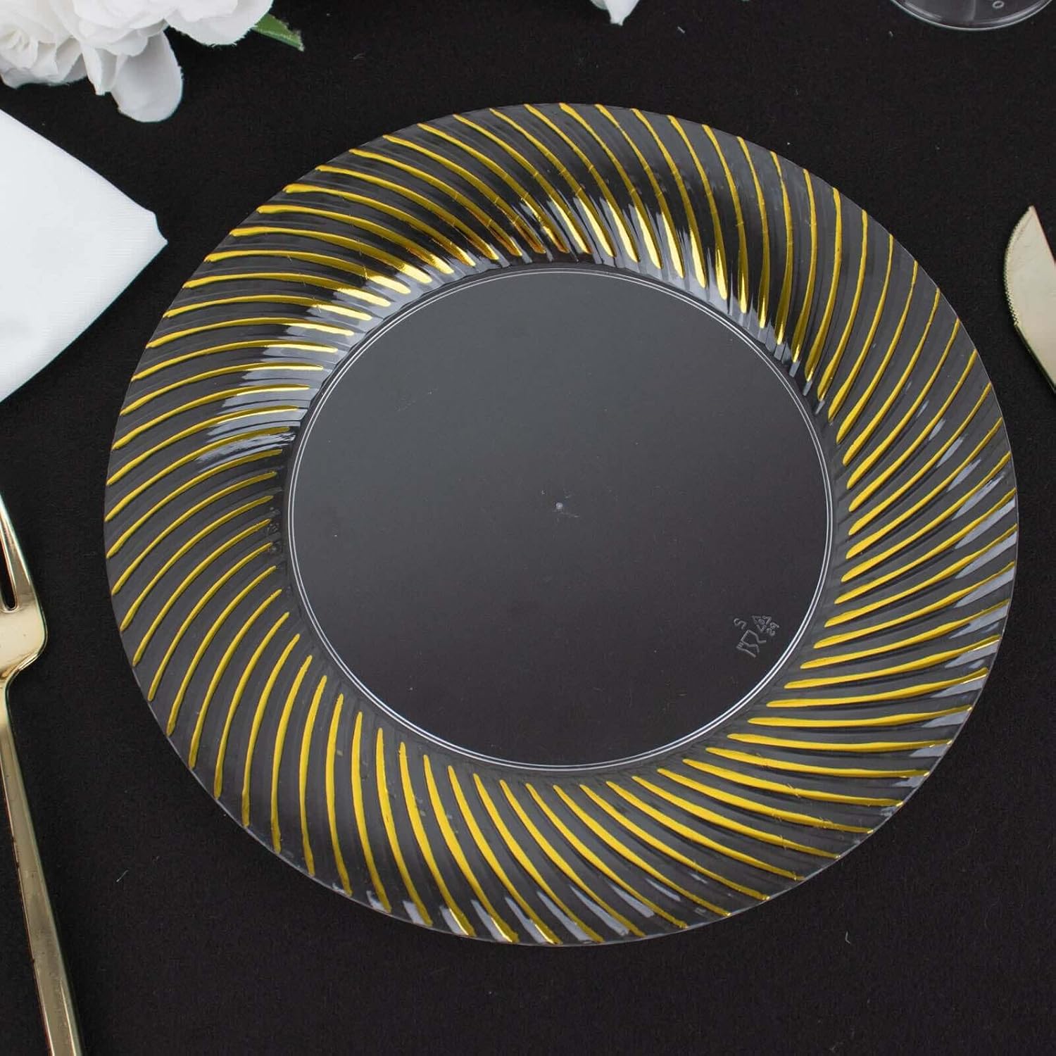 Amazon.com: Efavormart 10 Pack 9" Clear & Gold Swirl Rim Plastic Dinner ...