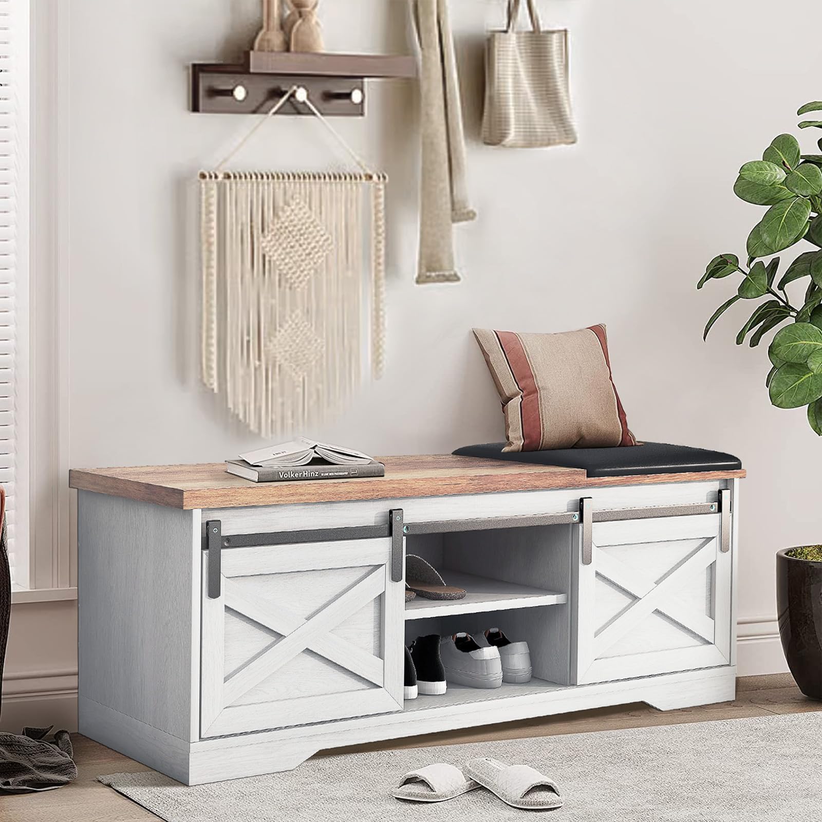 Amazon.com: Loomie Shoe Storage Bench, 2-Tier Farmhouse Entryway Bench ...