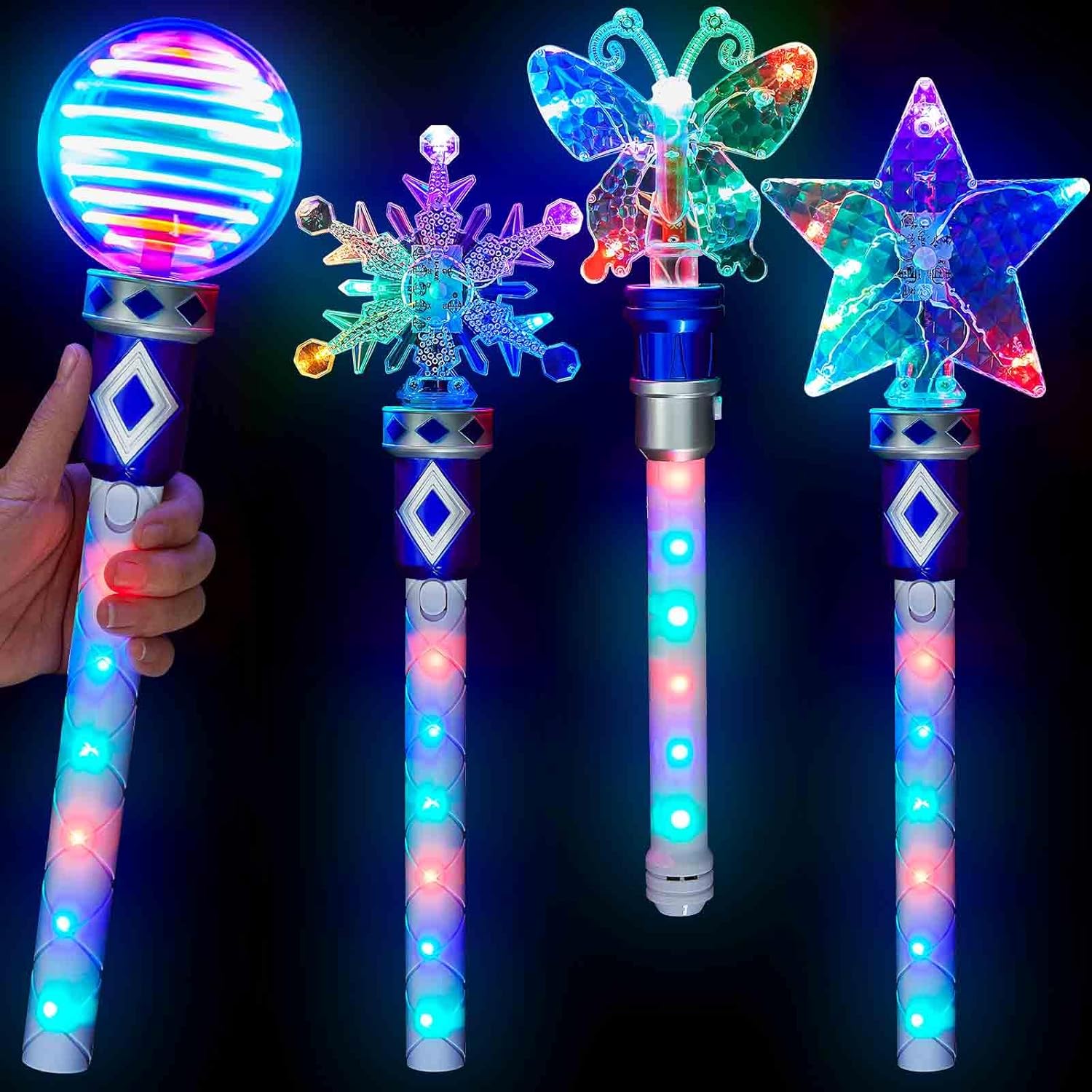 Amazon.com: Poen 4 Pcs Light up Wand Magic Wand Spinning Toy Magic Princess Sensory Toys LED ...