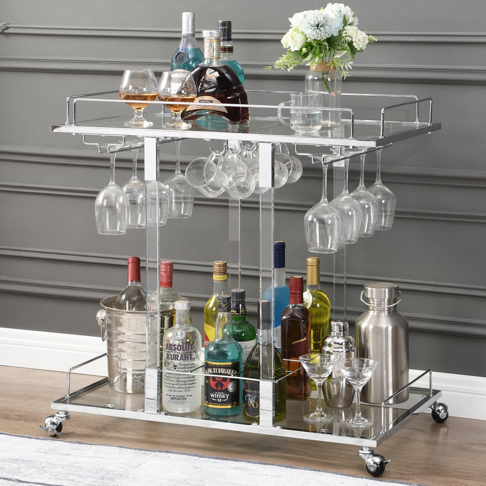 Amazon.com - Safavieh Eliza Bar Cart, Brass and Black Glass - Bar ...